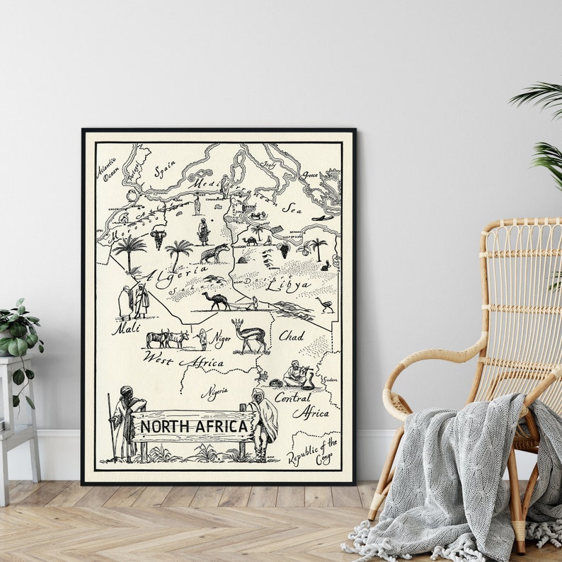 Map of North Africa – Digital Download PRINTABLE Vintage Pictorial Fun ...