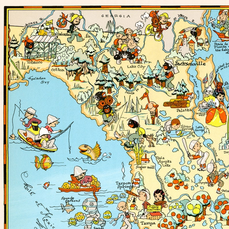 Fun State Map of Florida Digital Download PRINTABLE Vintage - Etsy