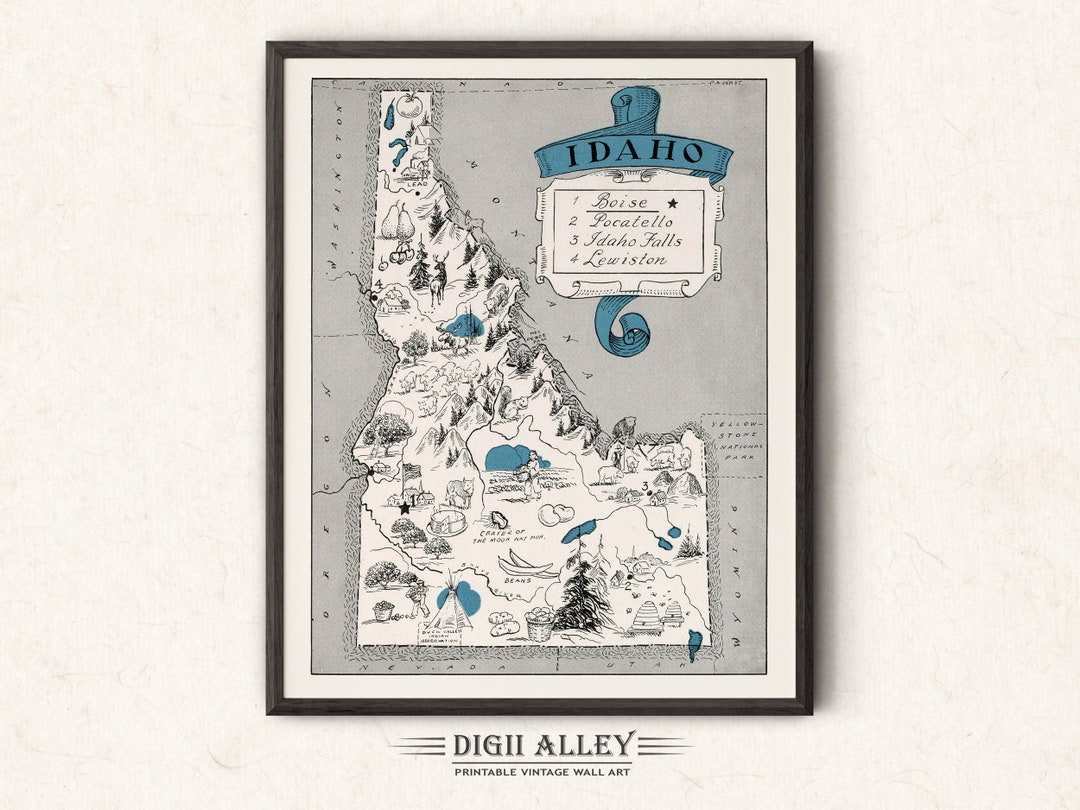 Pictorial Map of Idaho – Digital Download PRINTABLE Vintage Fun Old ...