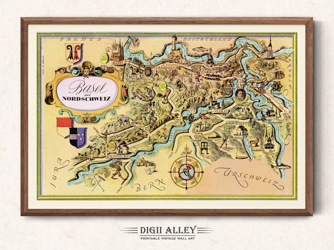 Fun Map of Basel & Nordschweiz in Switzerland – Digital Download ...