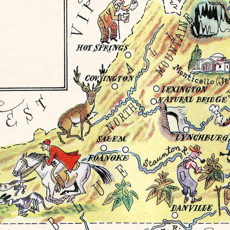 Fun State Map of Virginia – Digital Download PRINTABLE Vintage ...