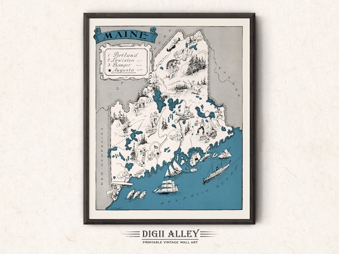 Pictorial Map of Maine – Digital Download PRINTABLE Vintage Fun Old ...