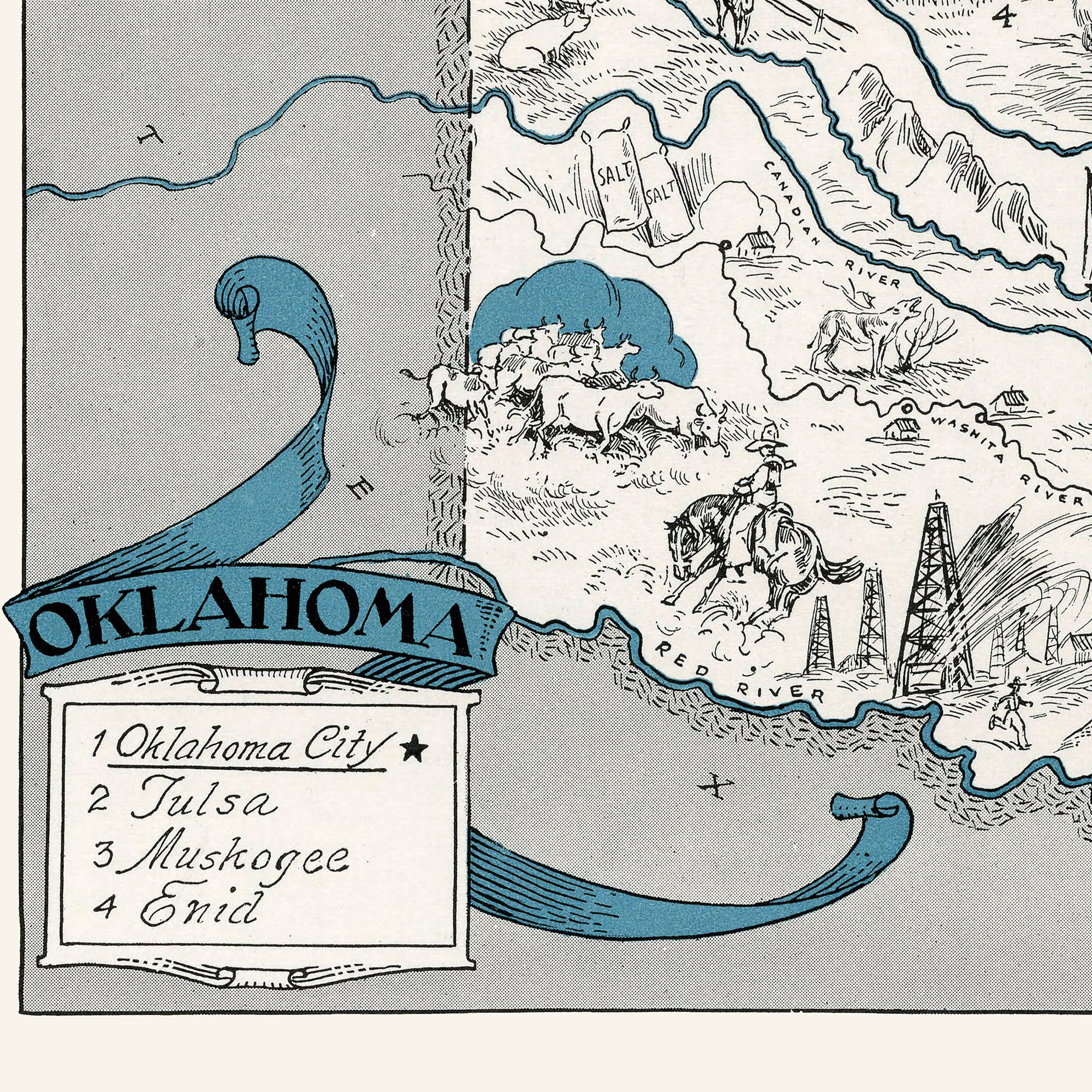 Pictorial Map of Oklahoma – Digital Download PRINTABLE Vintage Fun Old ...