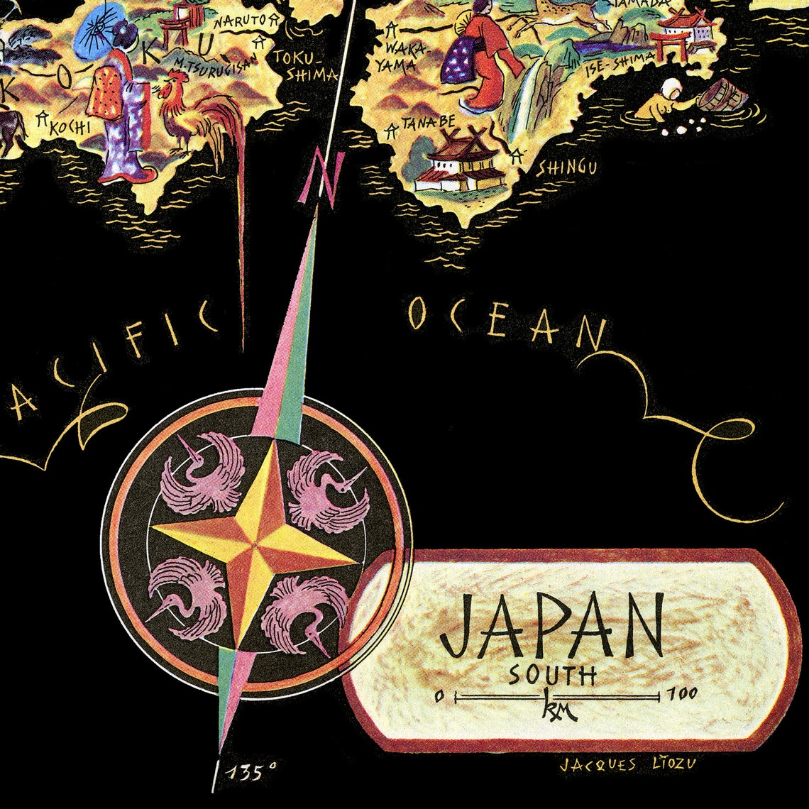 Fun Map of South Japan - East Asia Digital Download PRINTABLE Vintage ...