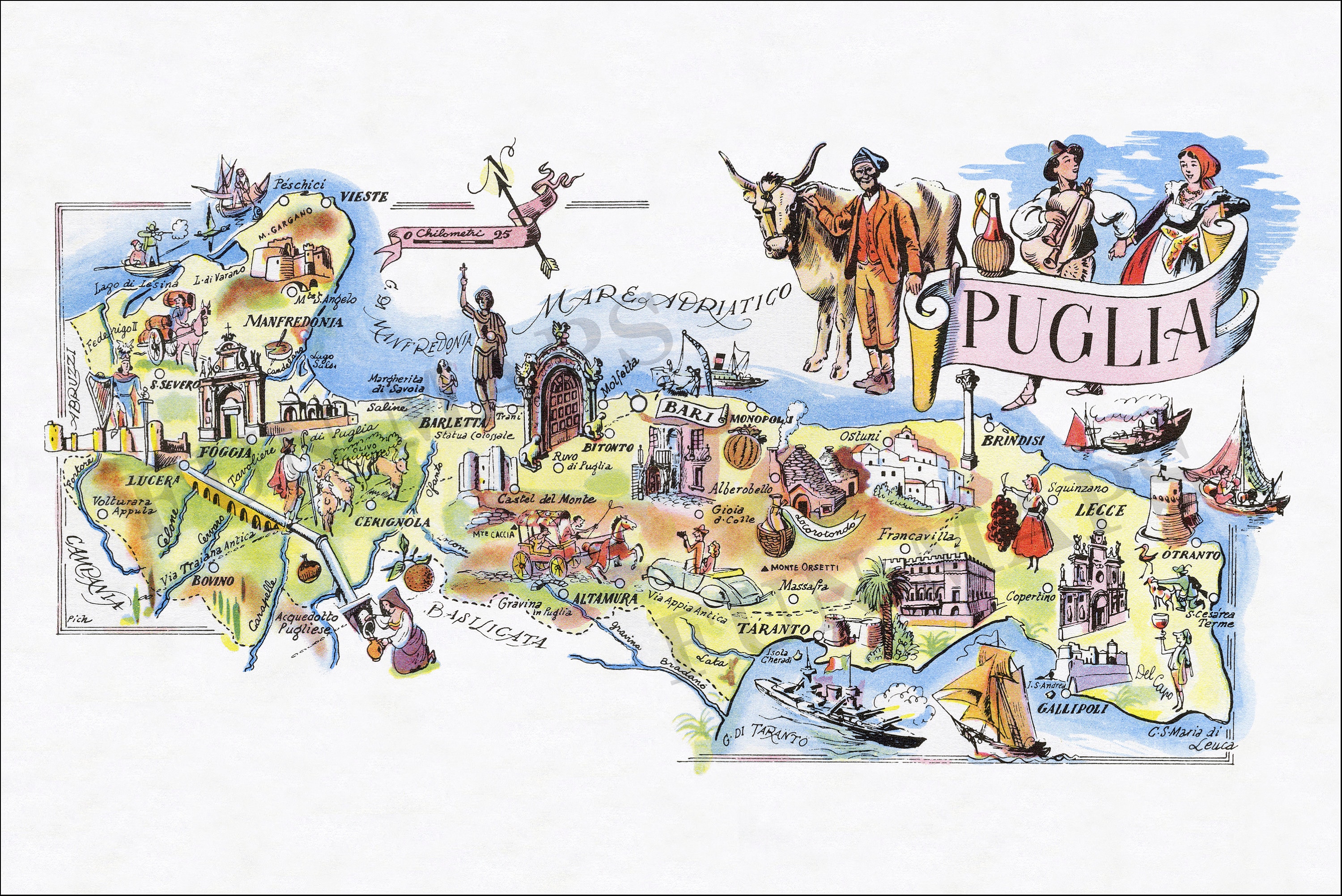 Fun Map of Puglia in Italy – Digital Download PRINTABLE Vintage ...