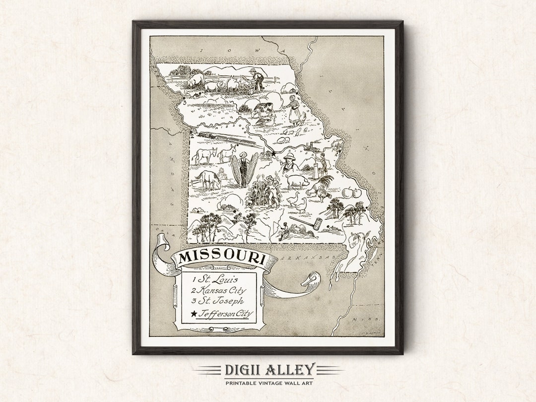 Pictorial State Map of Missouri – Digital Download PRINTABLE Vintage ...