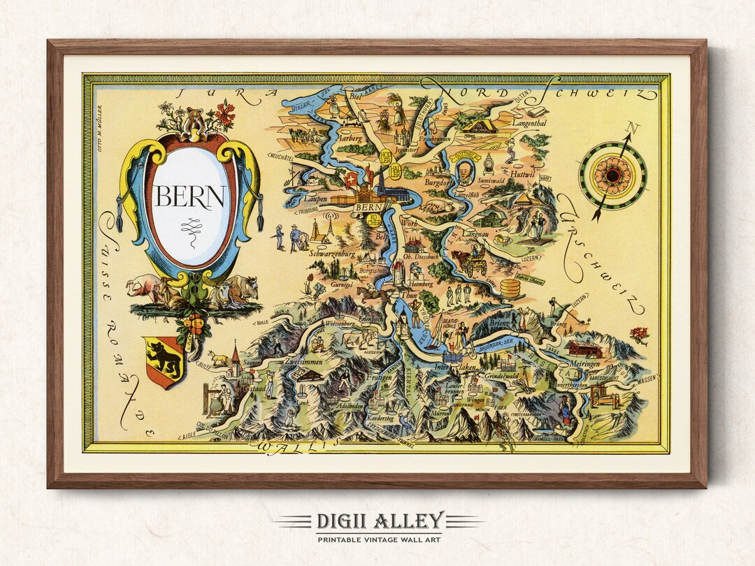 Fun Map of Bern in Switzerland – Digital Download PRINTABLE Vintage ...