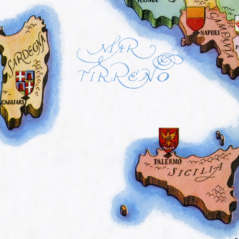 Fun Map of Italy Italia Digital Download PRINTABLE Vintage Pictorial ...