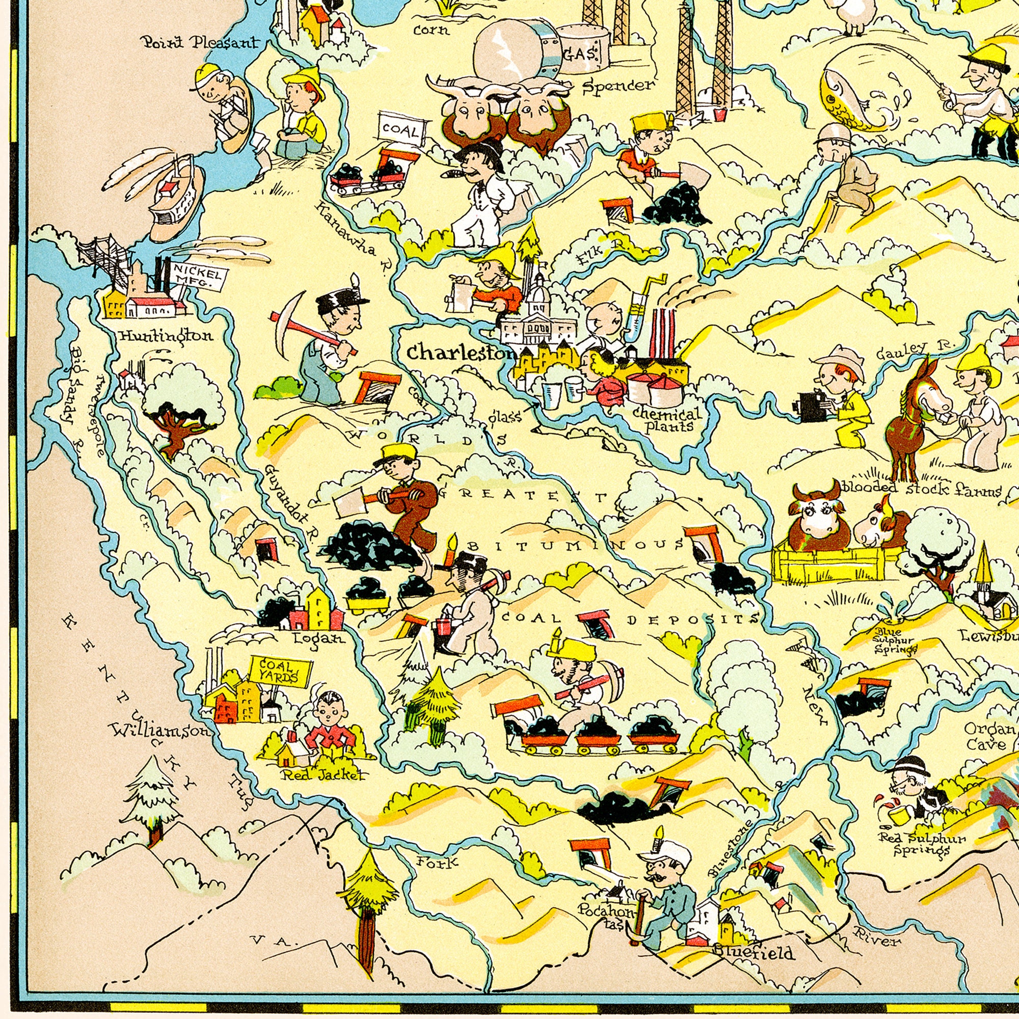 Fun State Map of West Virginia – Digital Download PRINTABLE Vintage ...