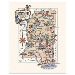 Fun State Map of Mississippi – Digital Download PRINTABLE Vintage ...
