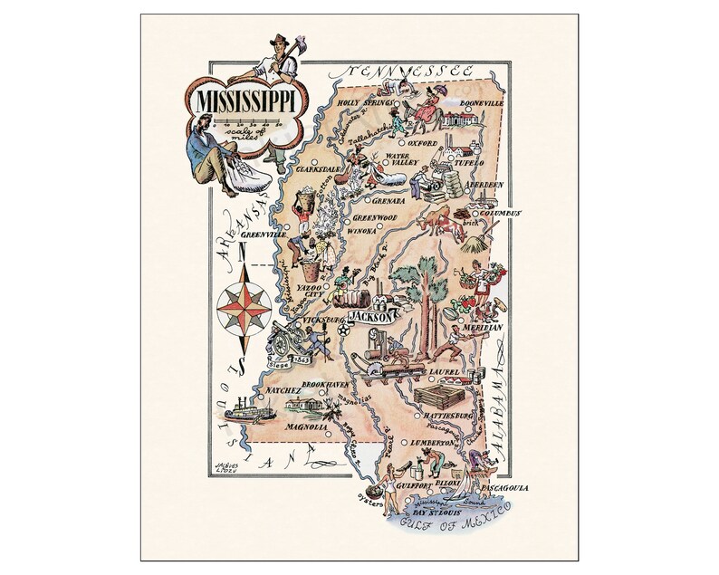Fun State Map of Mississippi – Digital Download PRINTABLE Vintage ...