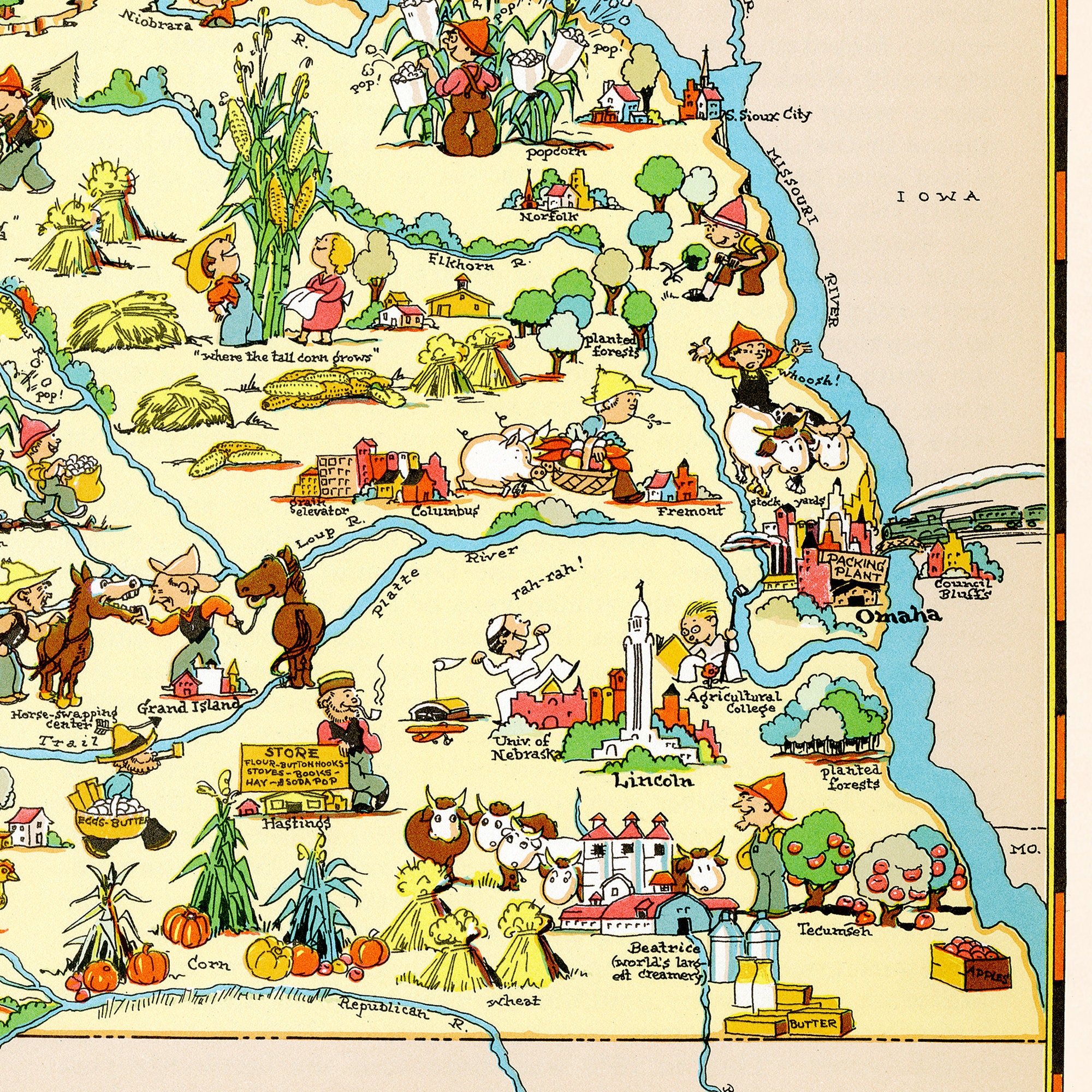 Fun State Map of Nebraska – Digital Download PRINTABLE Vintage ...