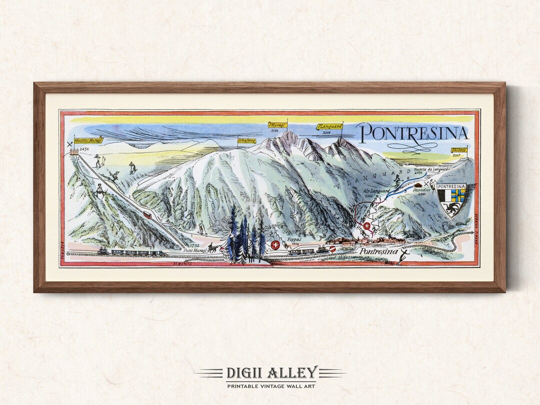 Fun Ski Trail Map of Pontresina in Switzerland – Digital Download ...
