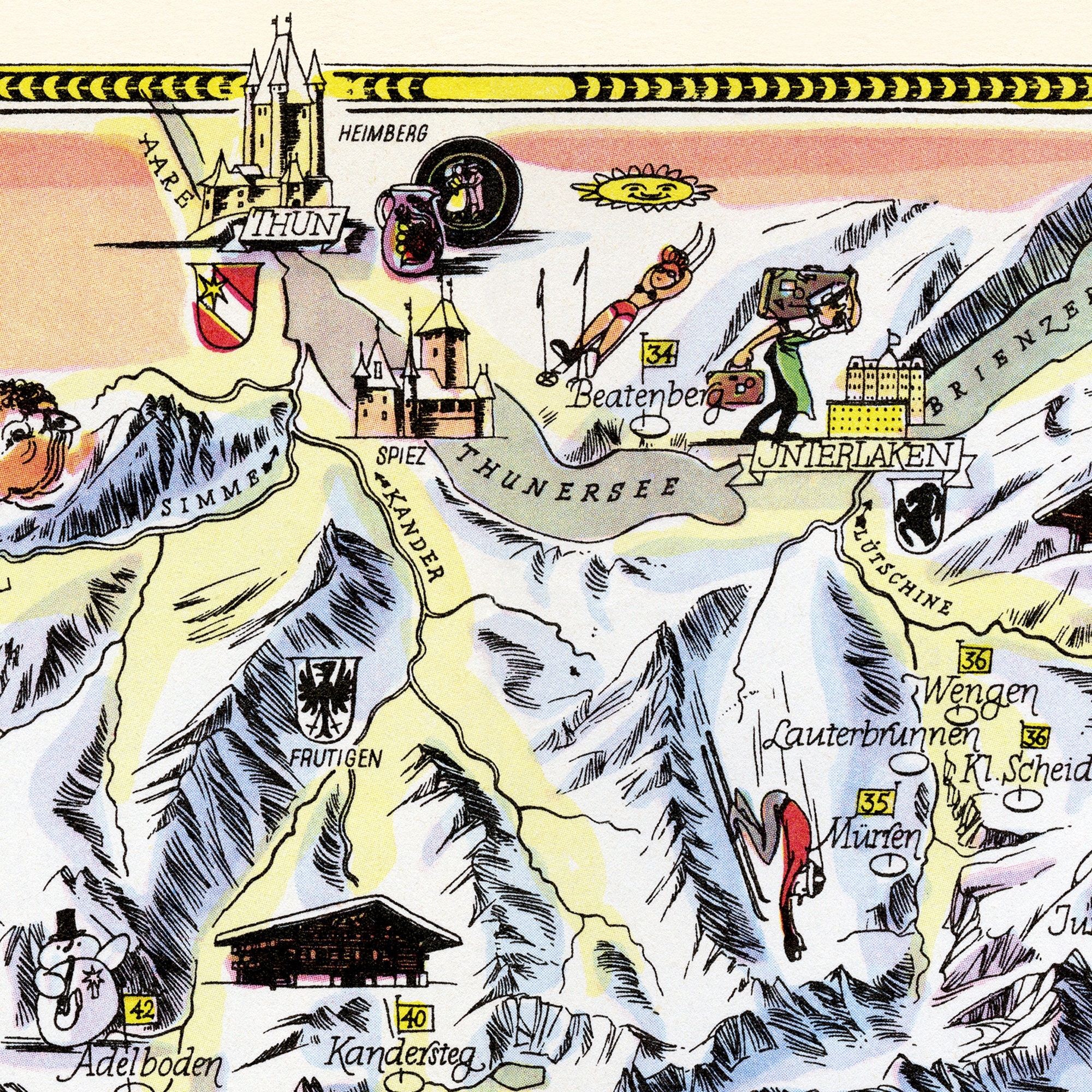 Fun Ski Trail Map of Berner Oberland in Switzerland – Digital Download ...