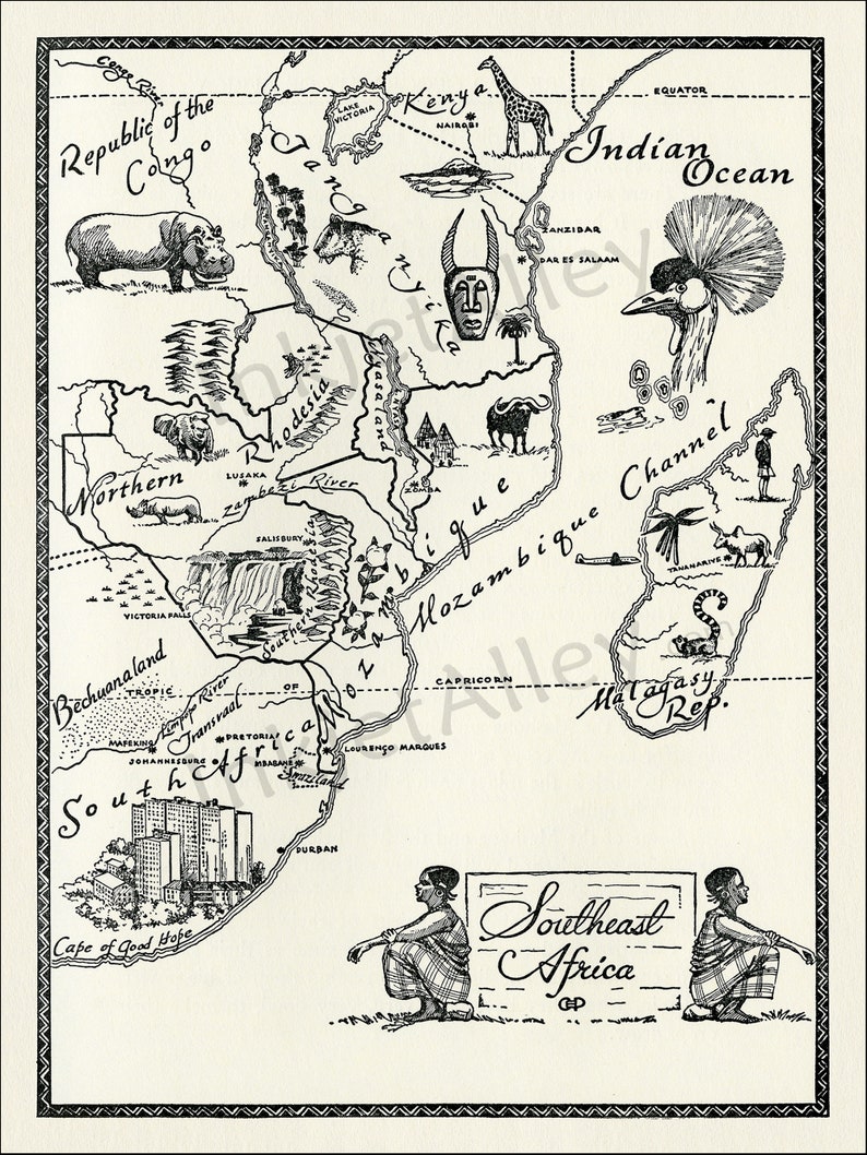 Map of South East Africa Digital Download PRINTABLE Vintage - Etsy