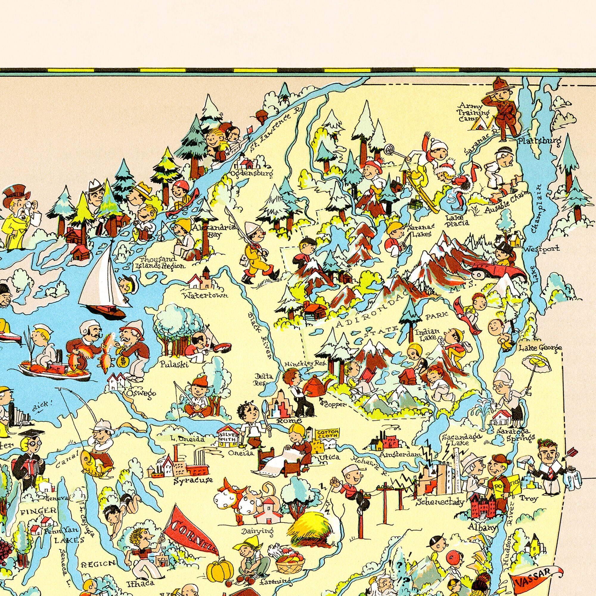 Fun State Map of New York – Digital Download PRINTABLE Vintage ...
