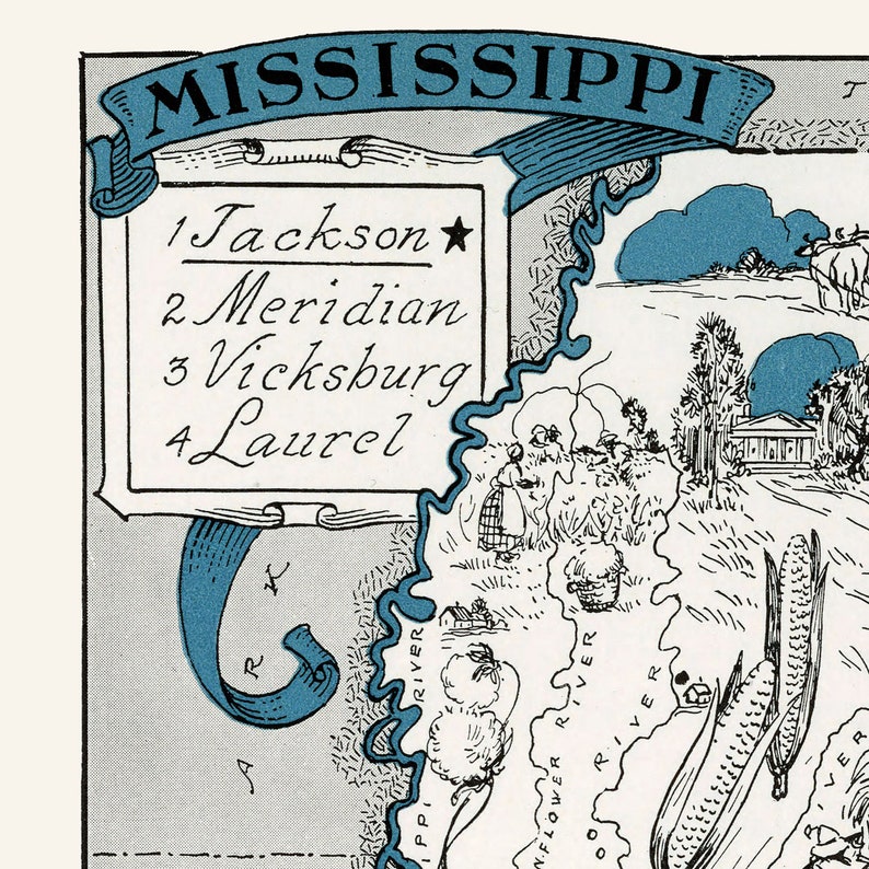 Pictorial Map of Mississippi – Digital Download PRINTABLE Vintage Fun ...