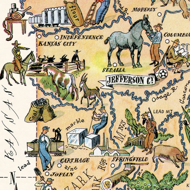 Fun State Map of Missouri – Digital Download PRINTABLE Vintage ...