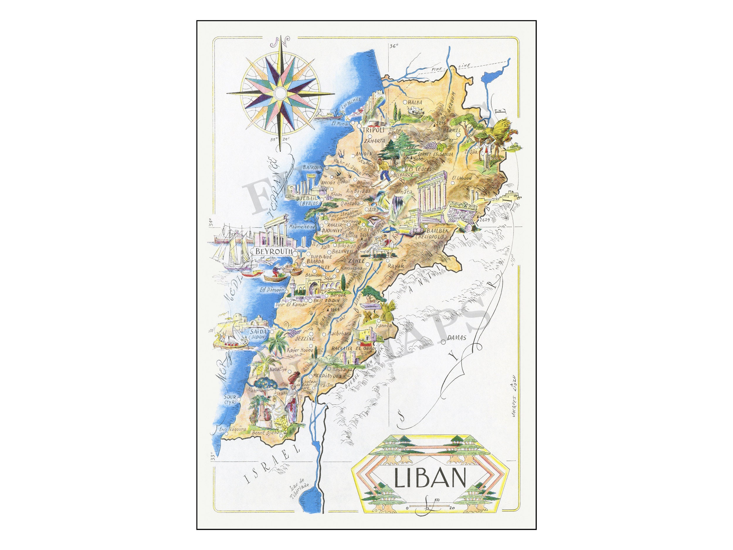 Old Map of Lebanon in the Middle East – Digital Download PRINTABLE ...