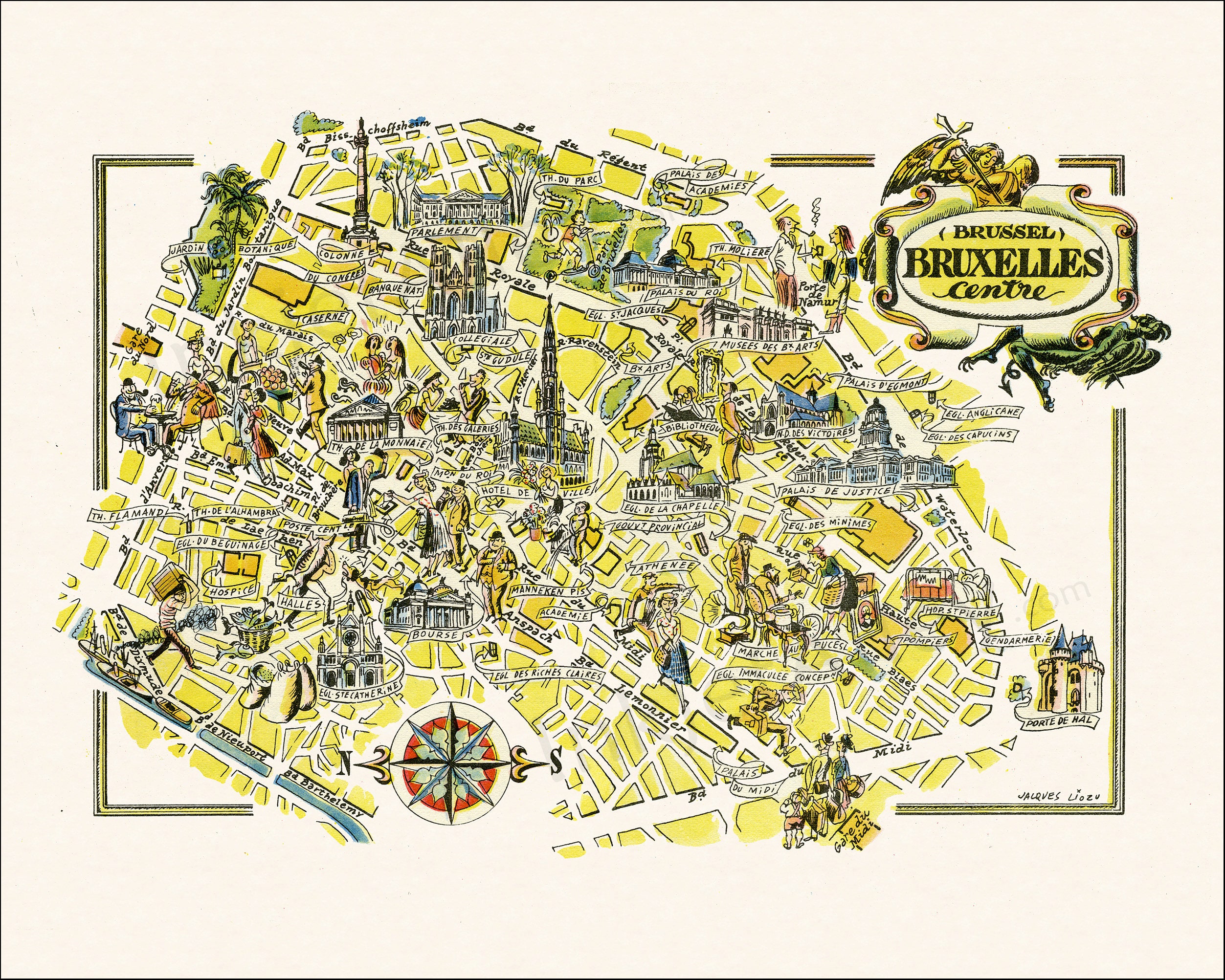Fun Map of Brussels - Bruxelles Center, Belgium – Digital Download ...