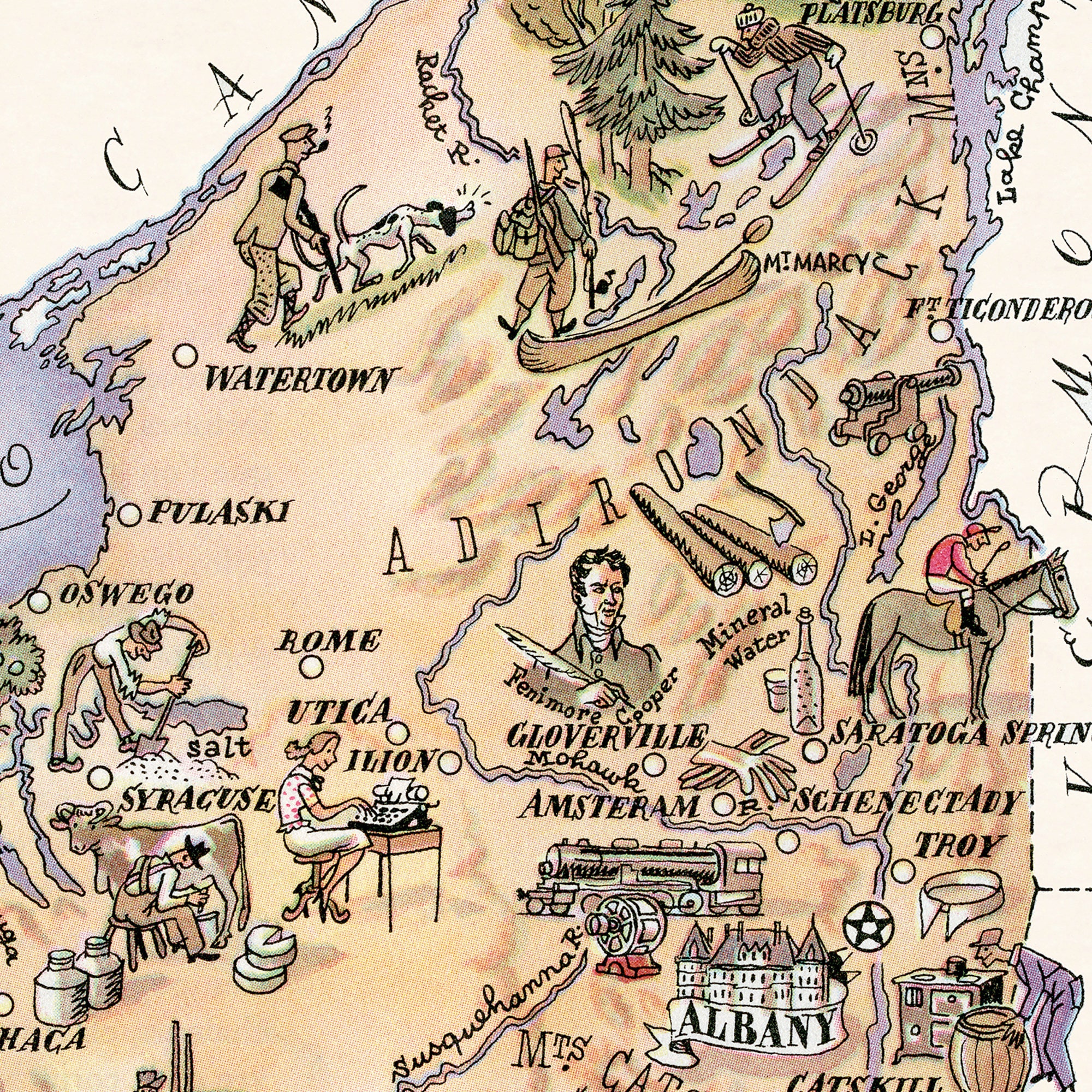 Fun State Map of New York – Digital Download PRINTABLE Vintage ...