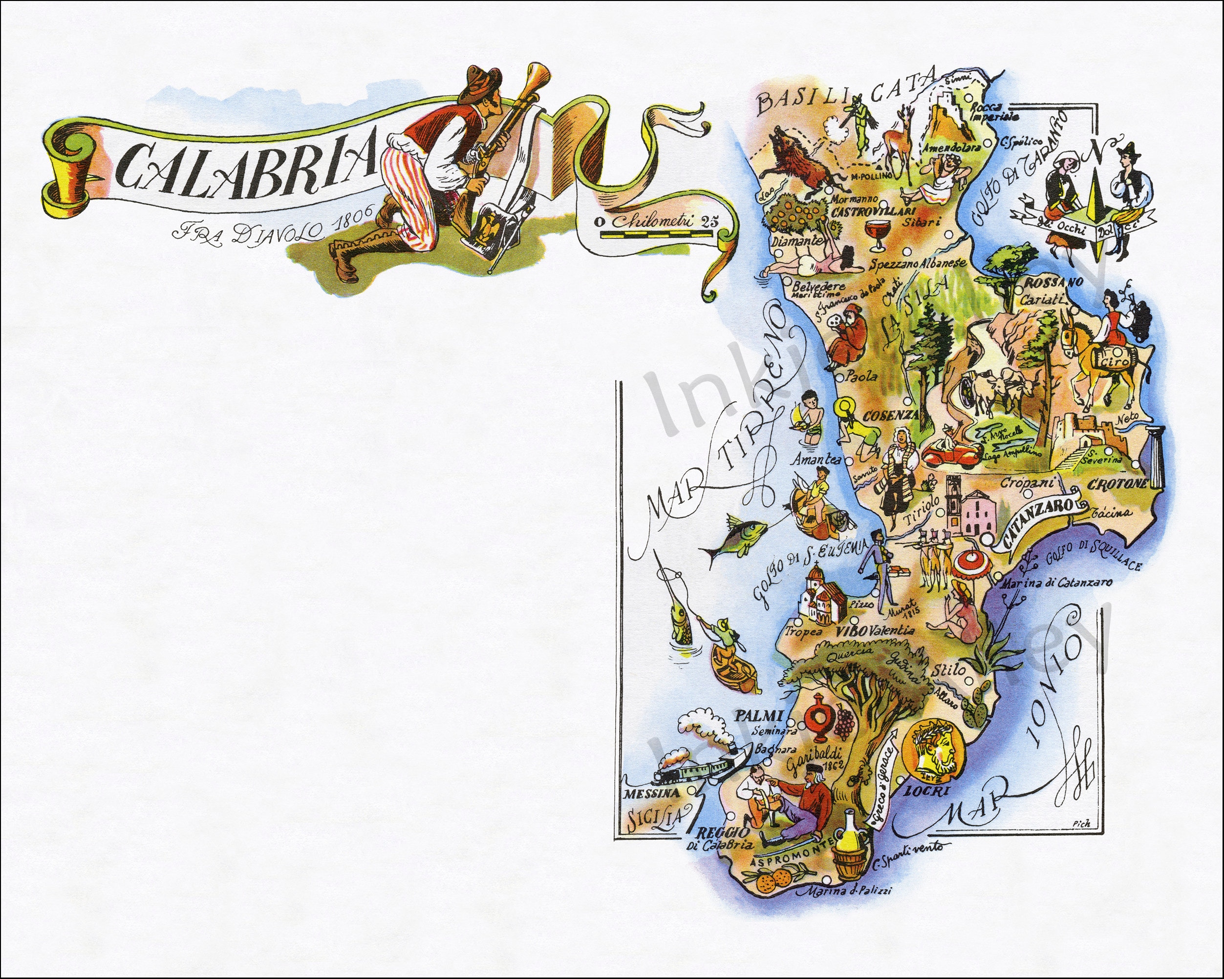 Fun Map of Italy Calabria – Digital Download PRINTABLE Vintage ...