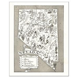 Pictorial State Map of Nevada – Digital Download PRINTABLE Vintage Fun ...