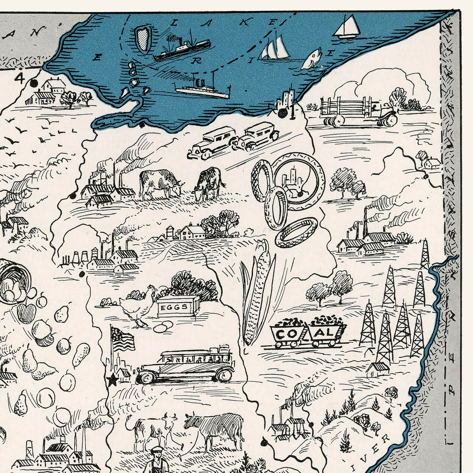 Pictorial Map of Ohio – Digital Download PRINTABLE Vintage Fun Old Wall ...