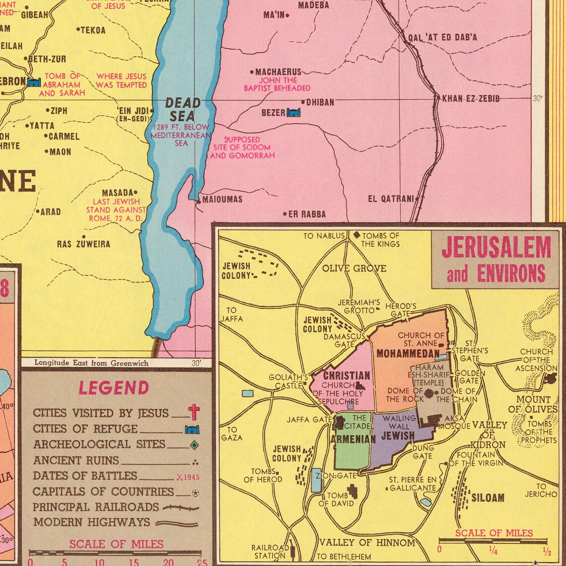 Old Map of Palestine in the Middle East – Digital Download PRINTABLE ...
