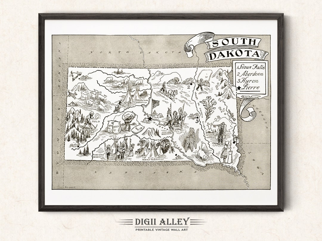 Pictorial State Map of South Dakota – Digital Download PRINTABLE ...