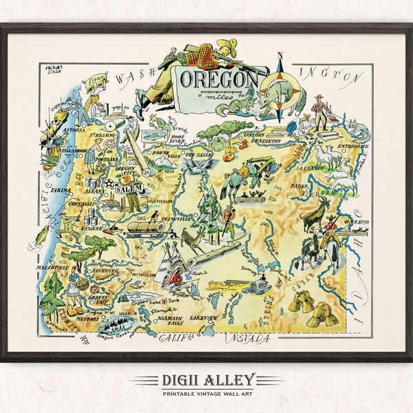 Cartoon Map of Oregon - Etsy