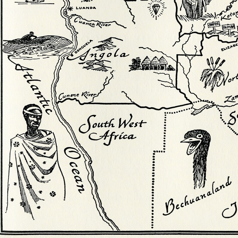 Map of Congo in Africa Digital Download PRINTABLE Vintage Pictorial Fun ...