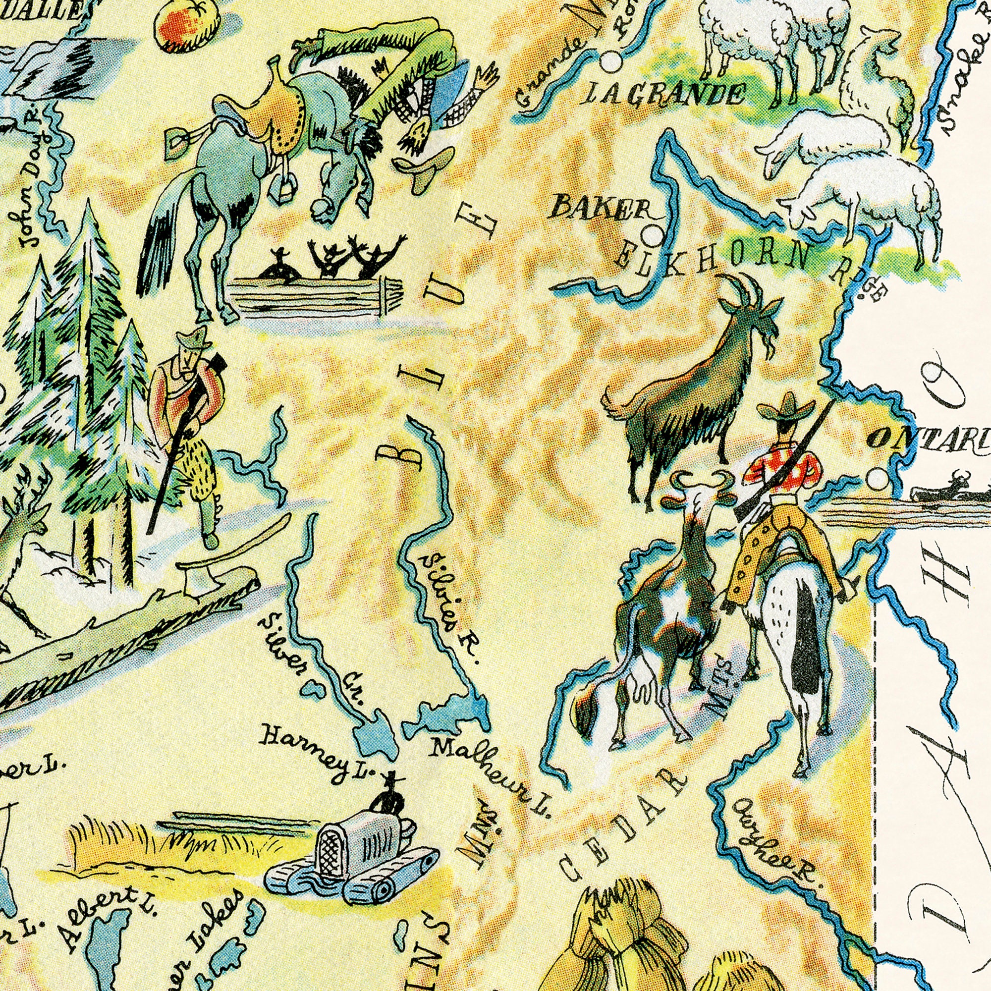 Fun State Map of Oregon – Digital Download PRINTABLE Vintage Pictorial ...