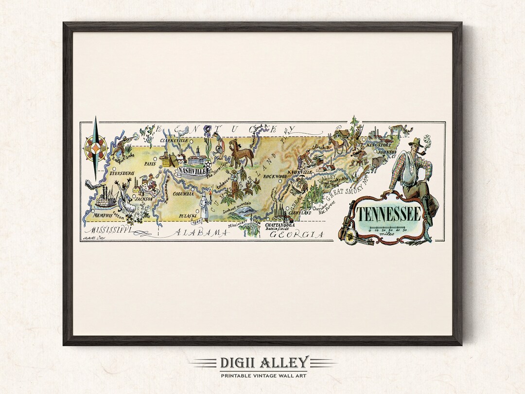 Fun State Map of Tennessee – Digital Download PRINTABLE Vintage ...