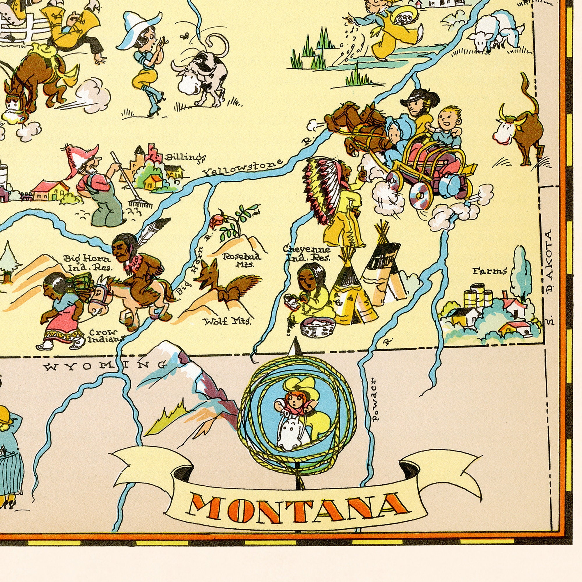Fun State Map of Montana – Digital Download PRINTABLE Vintage Pictorial ...