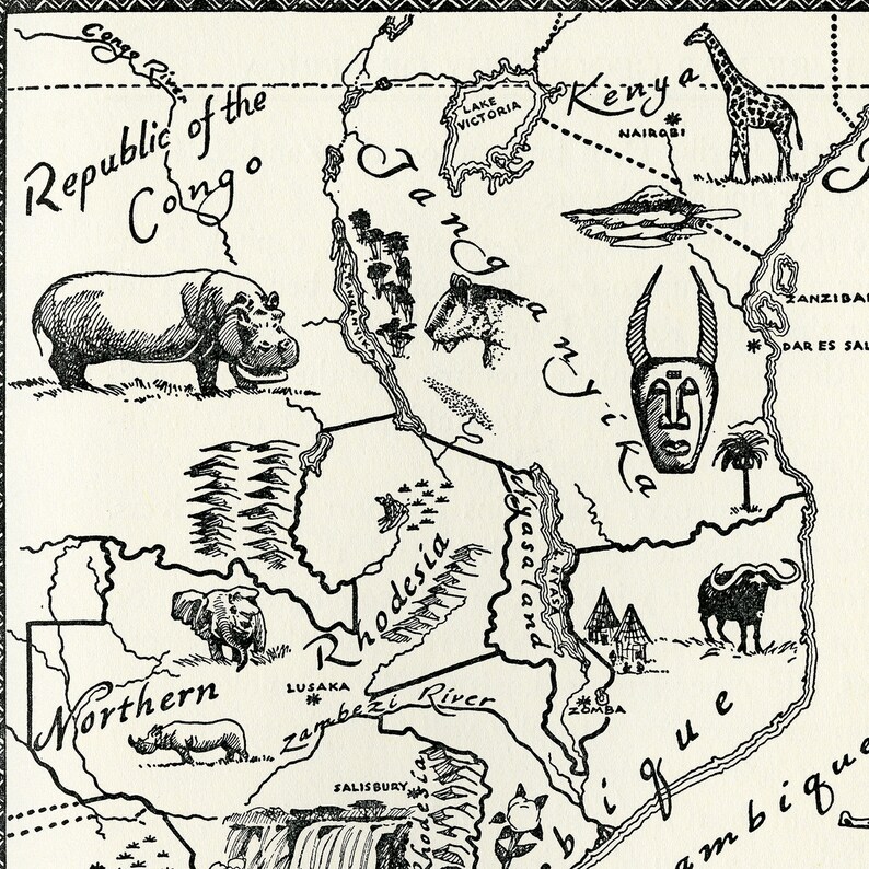 Map of South East Africa Digital Download PRINTABLE Vintage - Etsy