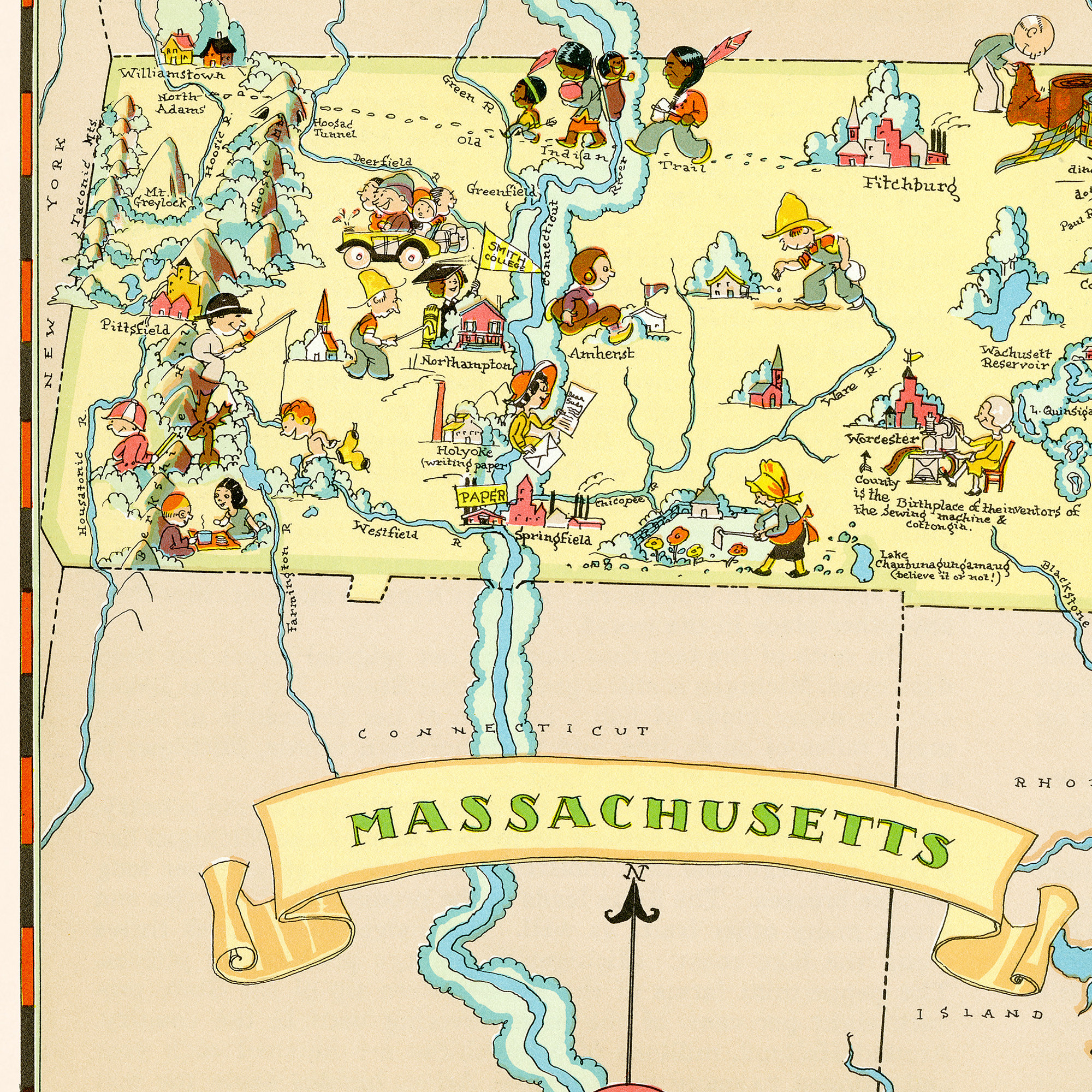 Fun State Map of Massachusetts Digital Download PRINTABLE Vintage ...