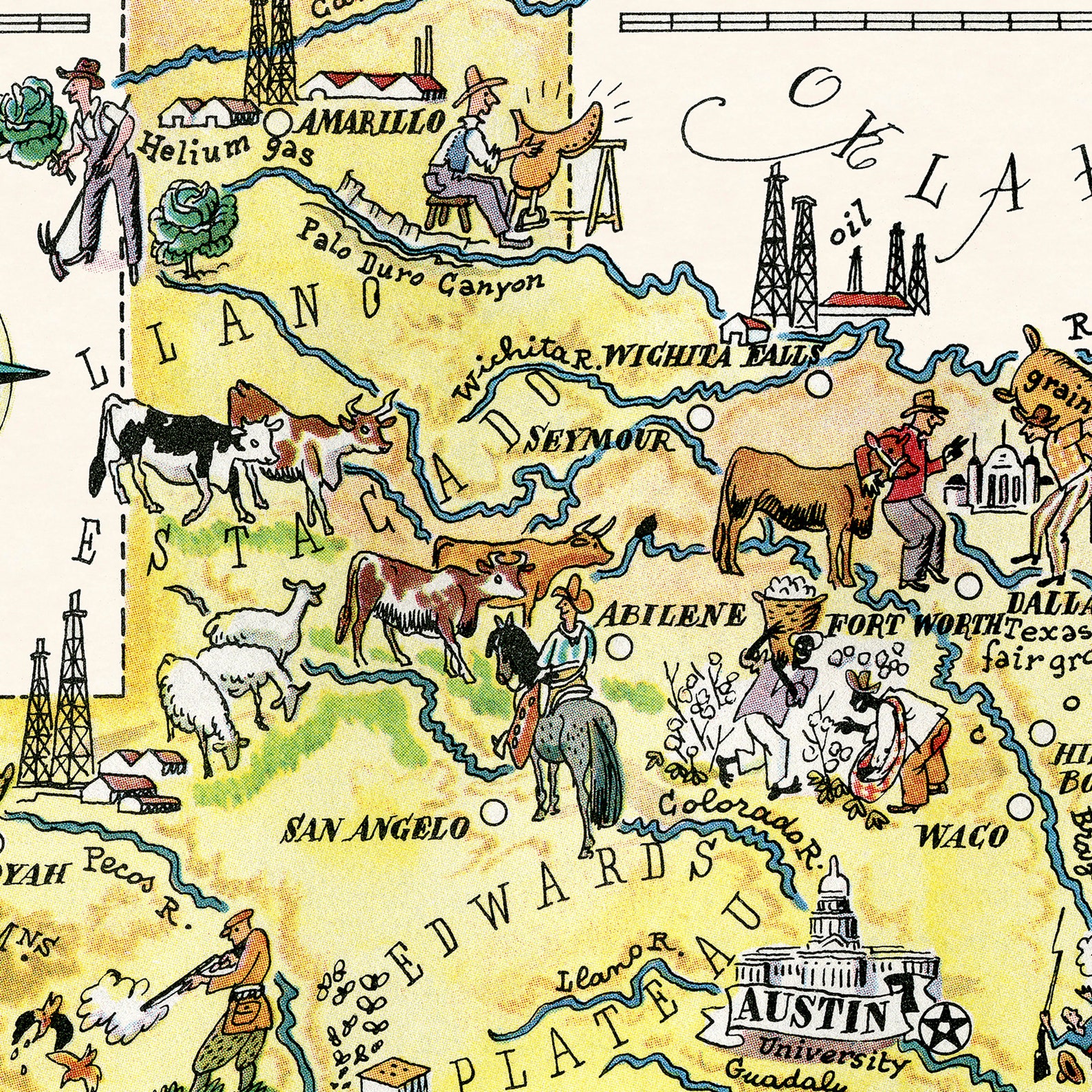 Fun State Map of Texas – Digital Download PRINTABLE Vintage Pictorial ...