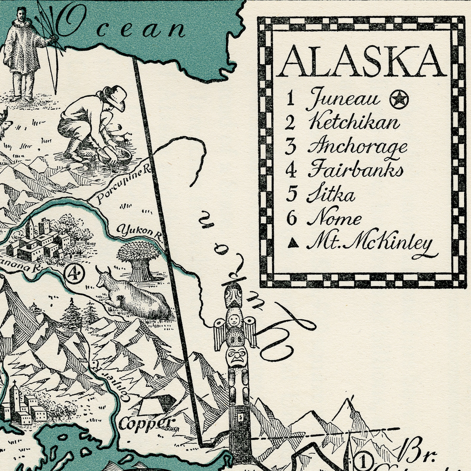 Fun Map of Alaska – Digital Download PRINTABLE Vintage Pictorial Wall ...