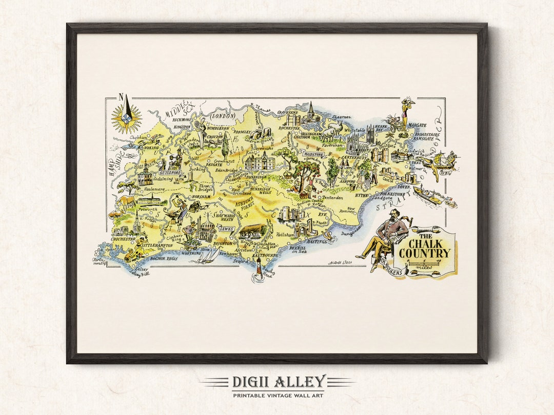 Fun Map of the Chalk Country in Great Britain, England – Digital ...
