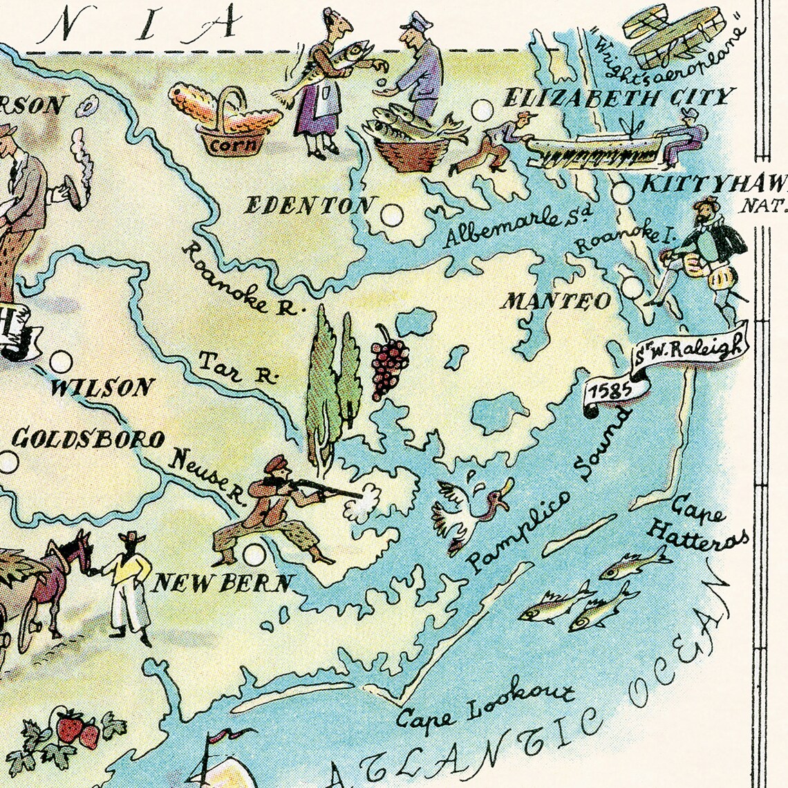 Fun State Map of North Carolina – Digital Download PRINTABLE Vintage ...