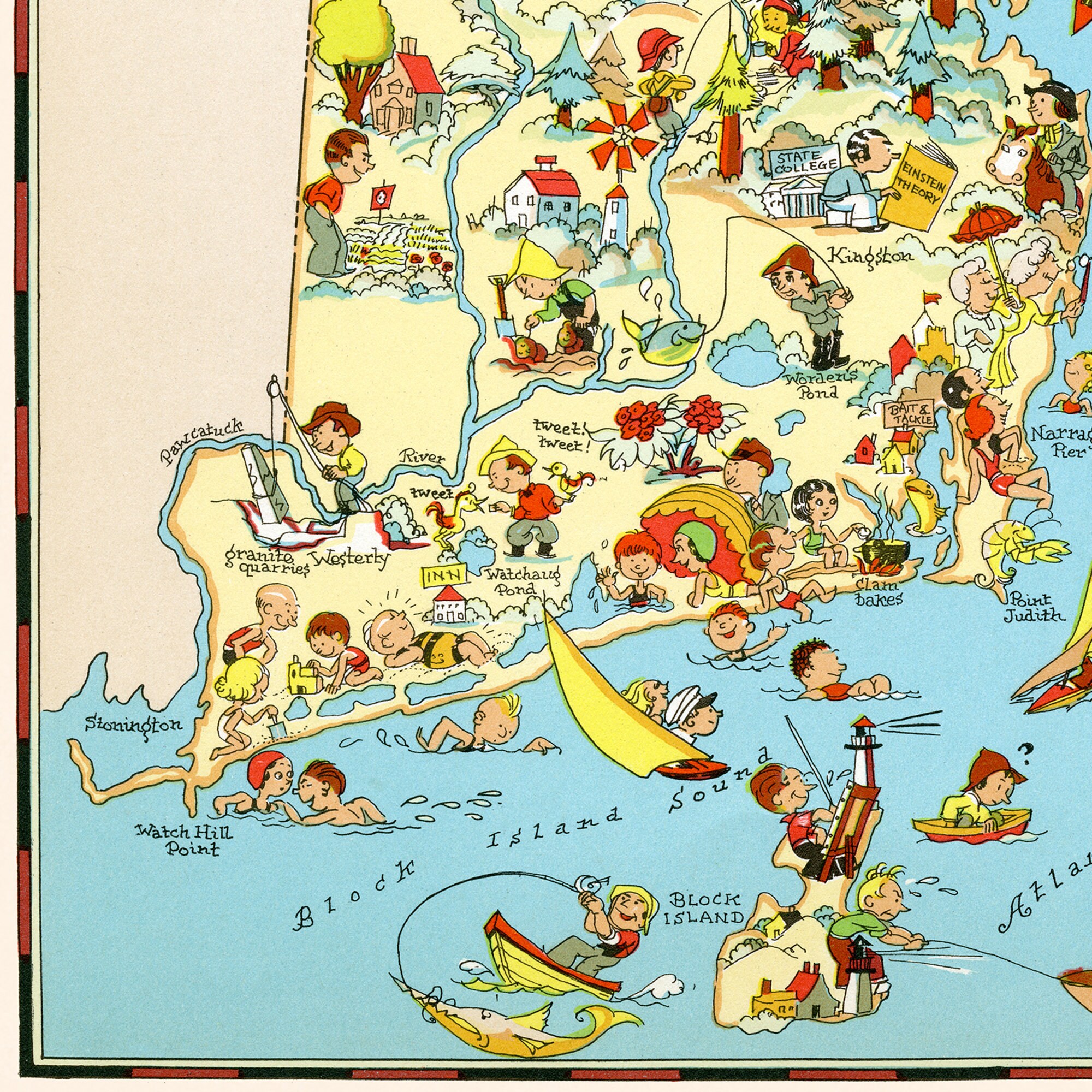 Fun State Map of Rhode Island – Digital Download PRINTABLE Vintage ...