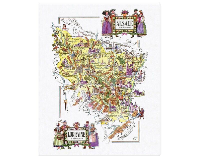 Fun Map of Alsace a French Province, France – Digital Download ...