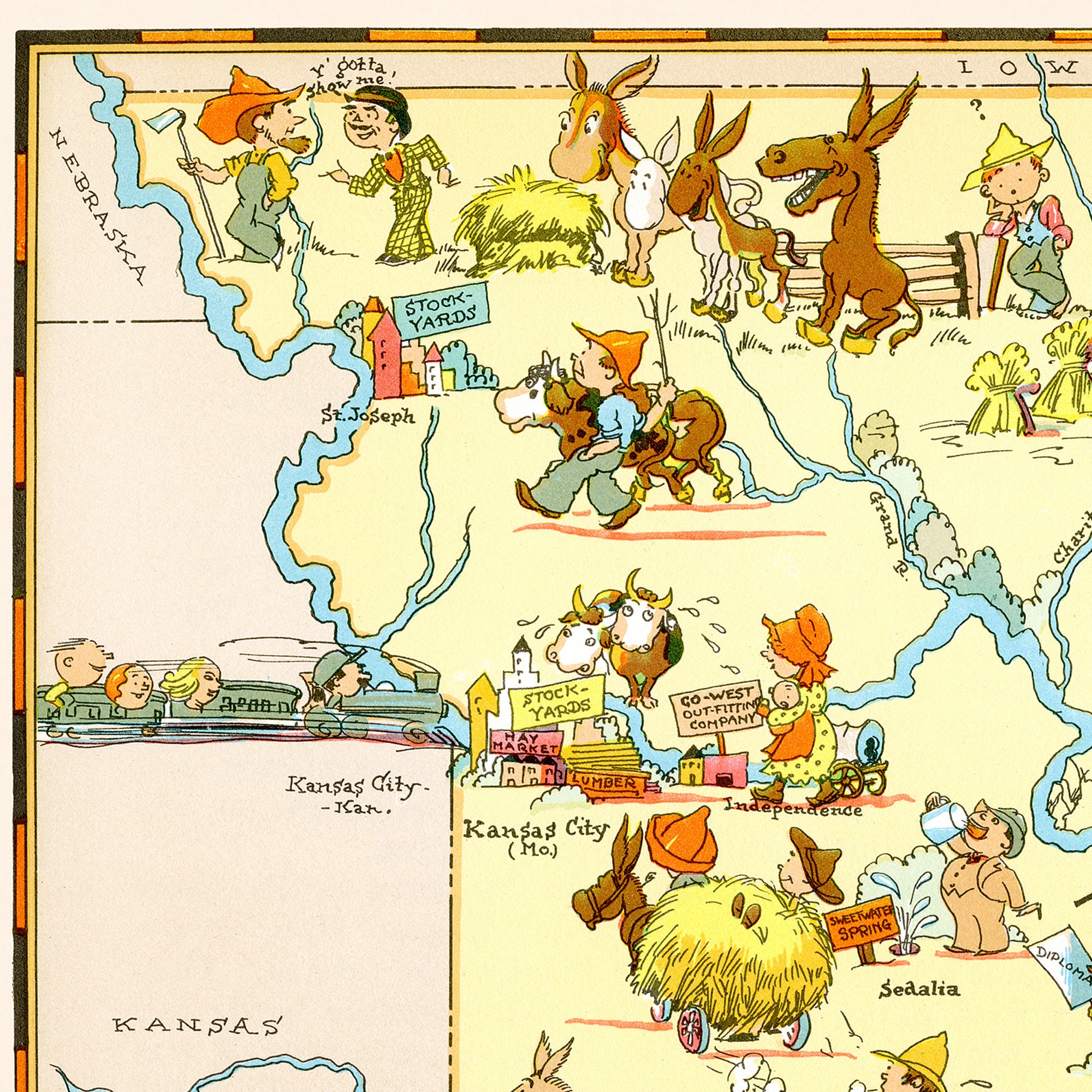 Fun State Map of Missouri Digital Download PRINTABLE Vintage Pictorial ...