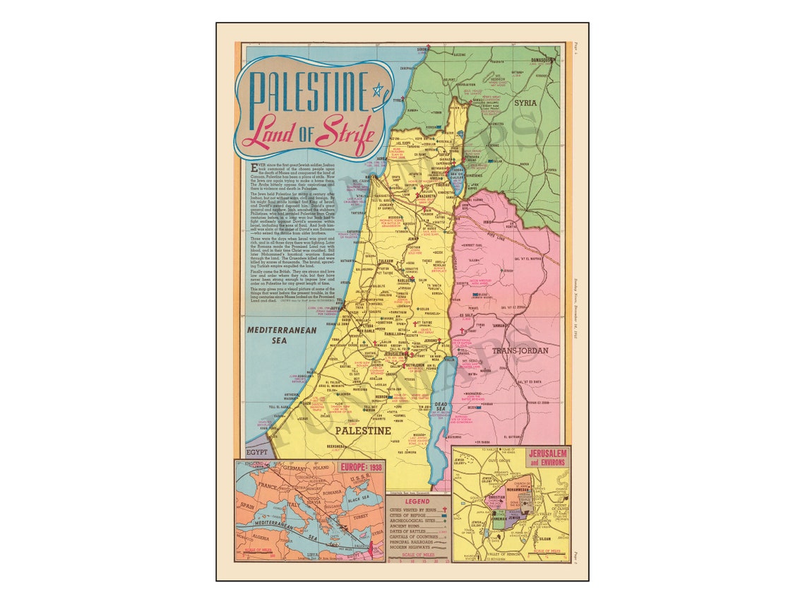 Old Map of Palestine in the Middle East – Digital Download PRINTABLE ...