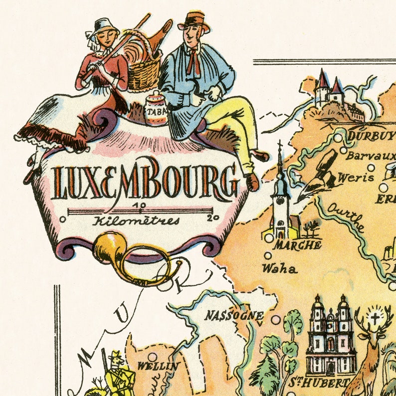 Fun Map of Luxembourg District – Digital Download PRINTABLE Vintage ...