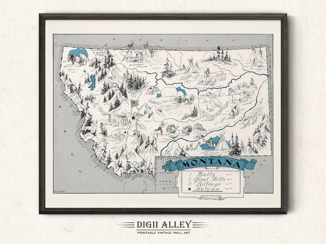 Pictorial Map of Montana – Digital Download PRINTABLE Vintage Fun Old ...