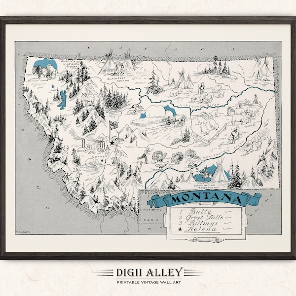 Pictorial Map of Montana - Etsy