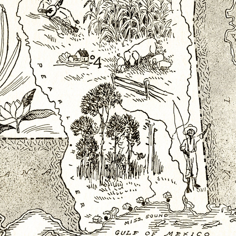Pictorial State Map of Mississippi – Digital Download PRINTABLE Vintage ...