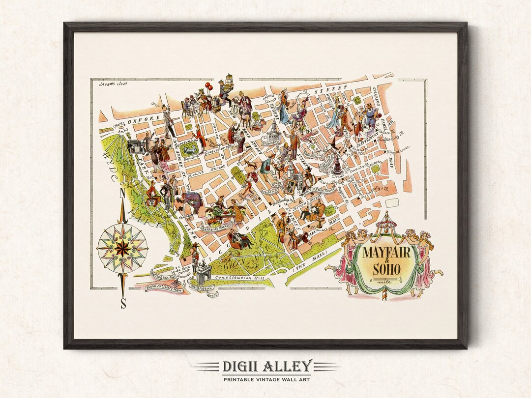 Fun Map of Mayfair & Soho in Great Britain, England – Digital Download ...